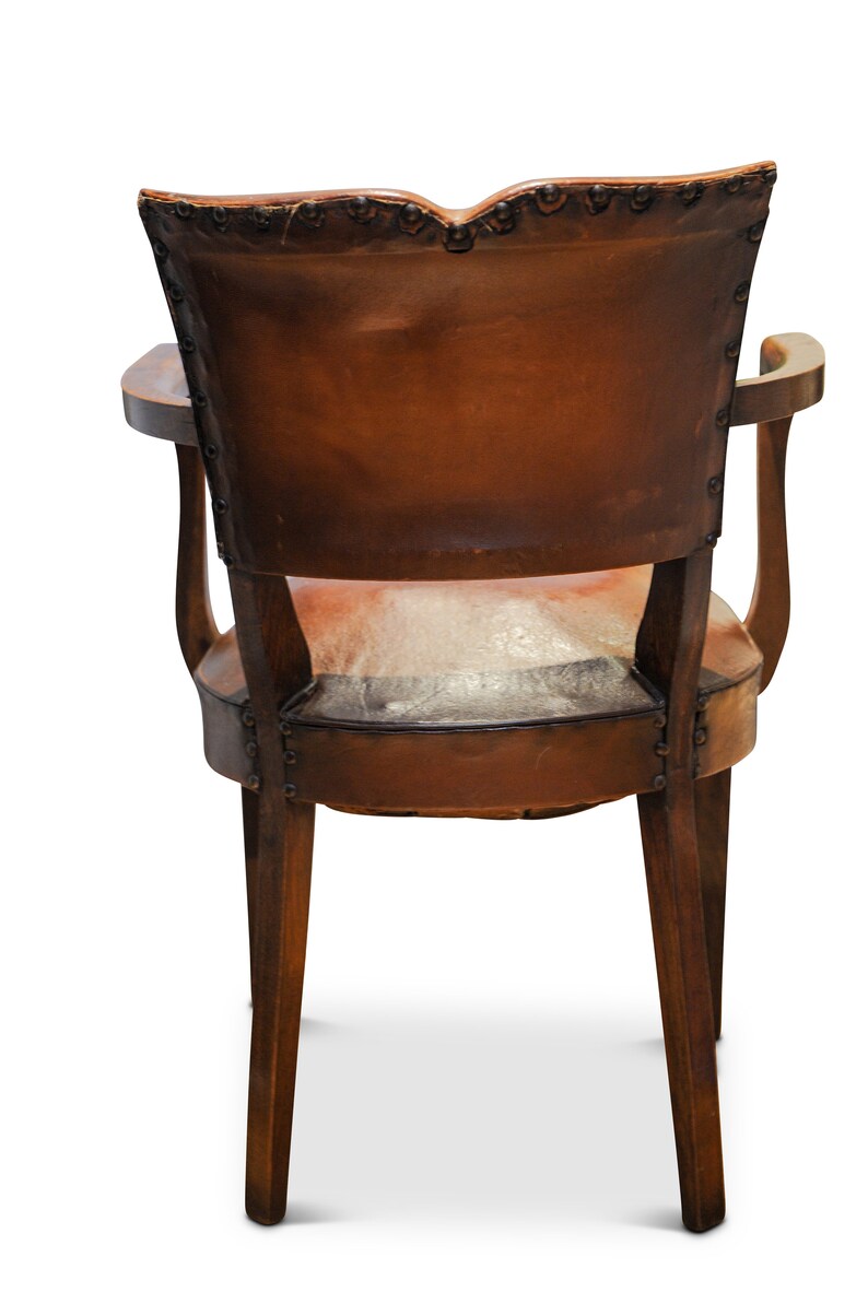 French Art Deco Tan Leather Bridge Chair Moustache ArmChair | Etsy