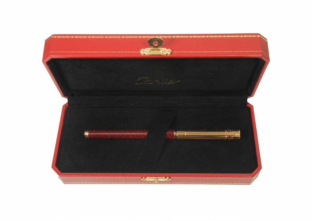 Cartier Burgundy Lacquer & Gold Plate Rollerball Writing Pen With ...