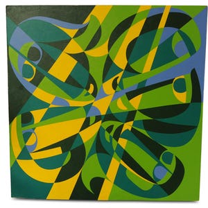 Ron Waddams British Quaker Artist Abstract Acrylic on Board Bearing ...
