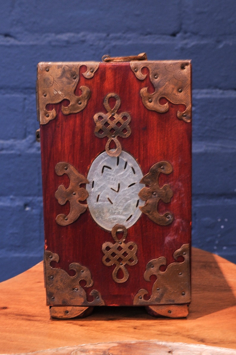 Chinese Mahogany Brass and Jade Traditional Keepsake Cabinet / - Etsy UK
