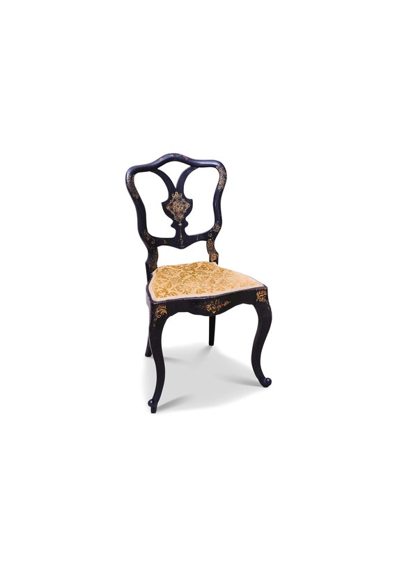 Victorian Black Lacquered Papier Mache Decorative Hallway Chair Cabriole Legs by Esteemed Maker Jennens Bettridge Stamped to Underside Etsy UK