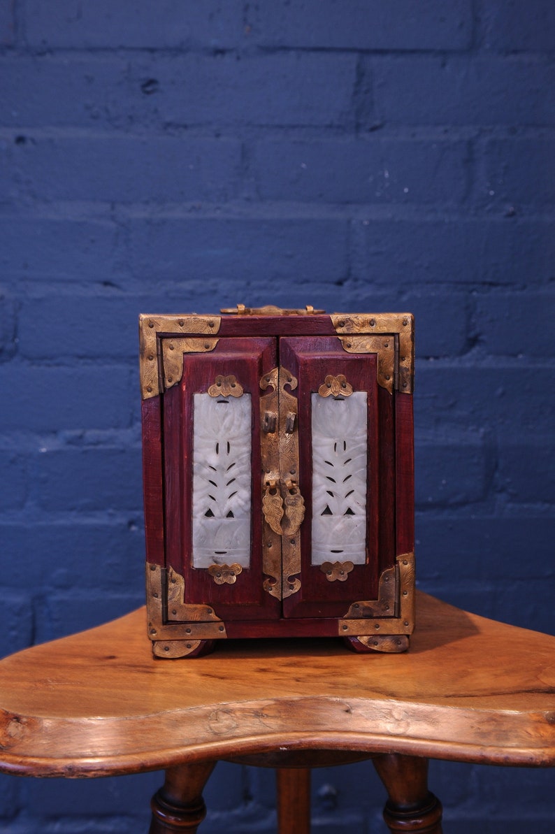 Chinese Mahogany Brass and Jade Traditional Keepsake Cabinet / - Etsy UK