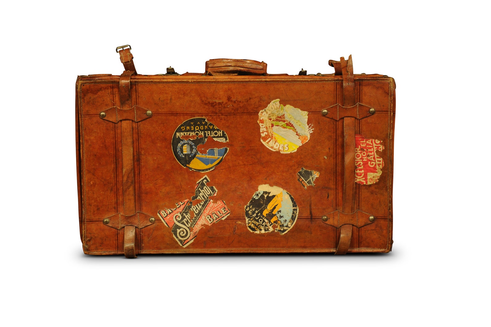 Brown Leather Suitcase With Well Travelled Labels British Made | Etsy UK