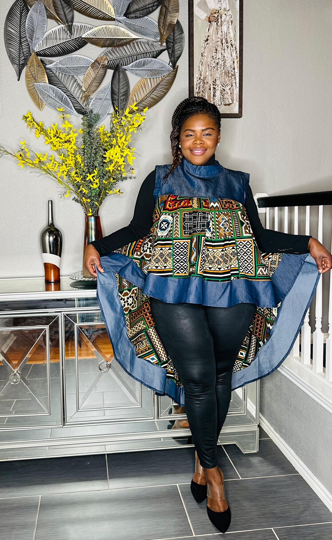 Ankara Hi-low Tunic Denim Mix Top - Etsy