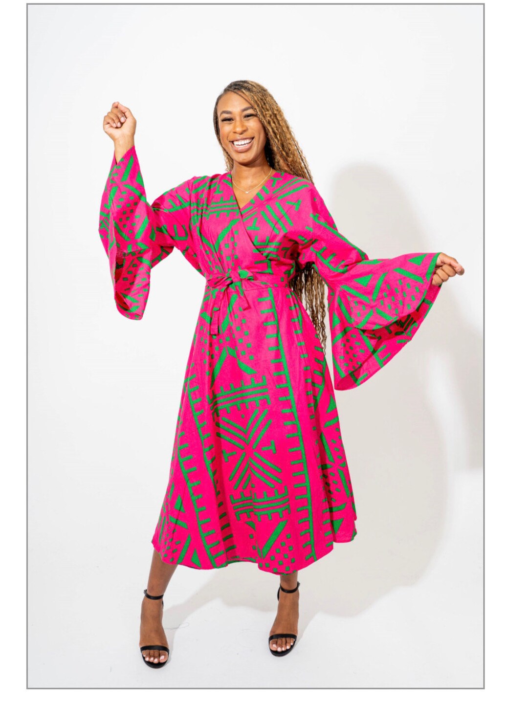 African Print Wrap Dress With Bell Sleeves - Etsy