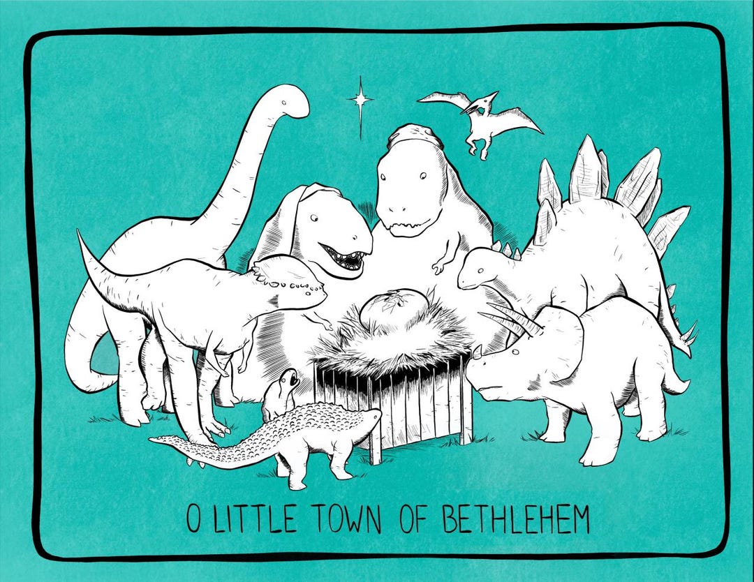 Dinosaur Christmas Card, T Rex, Kids Art, Holiday, Nativity, Baby Jesus ...