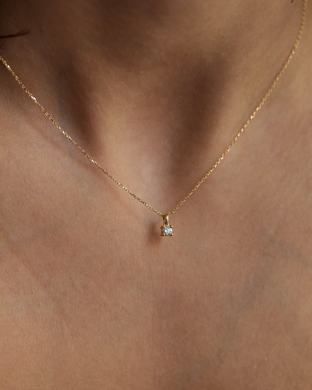 14K Solid Gold Dainty Diamond Necklace. Minimalist Diamond Necklace ...