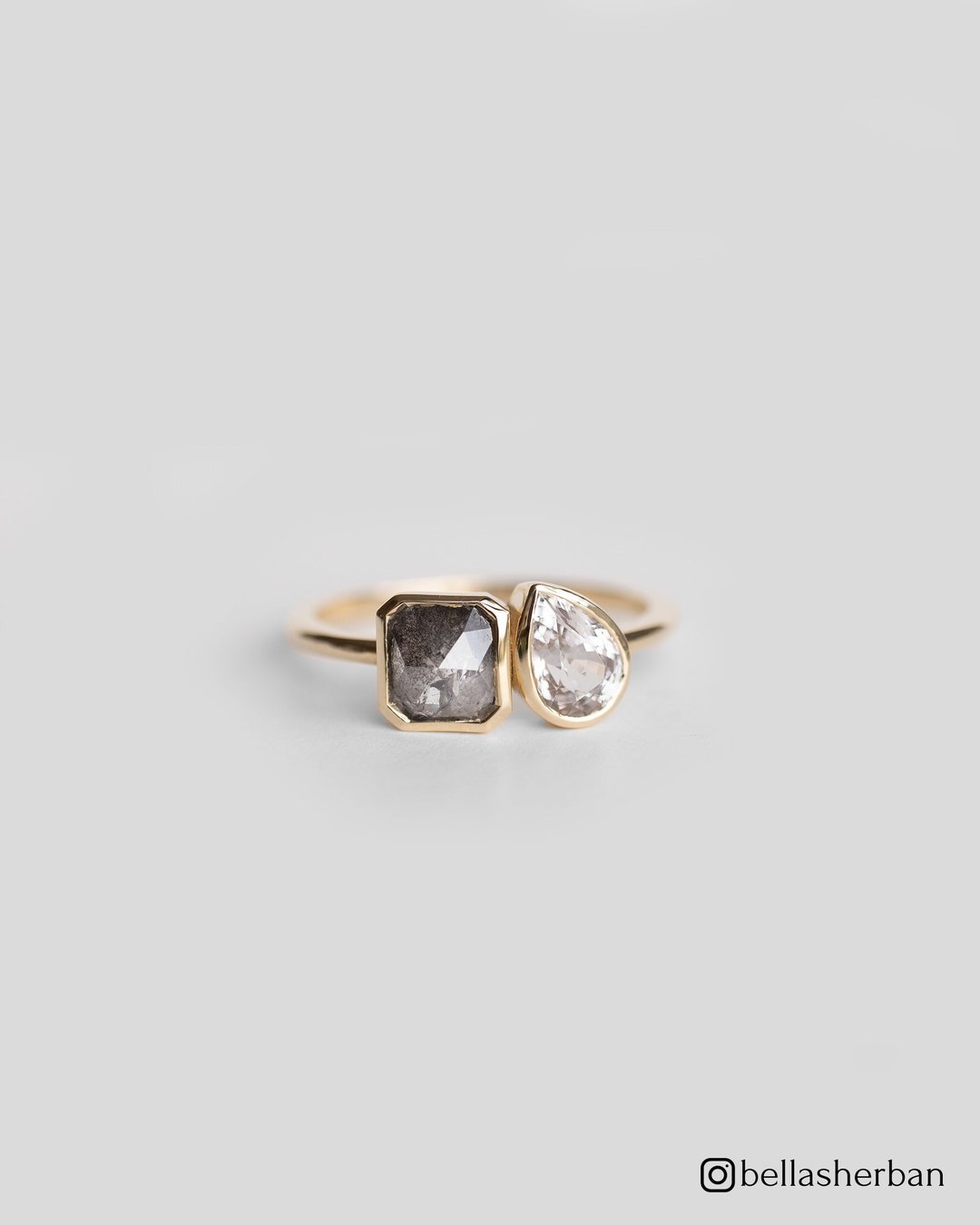Toi Et Moi Salt and Pepper Diamond Ring. Dainty Diamond and Sapphire ...