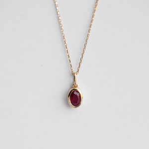 14K Gold Oval Ruby Necklace. July Birthstone Necklace. Natural Ruby ...
