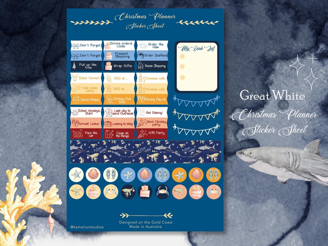 Great White Christmas Shark Planner Scrapbook Stickers, Wish List ...