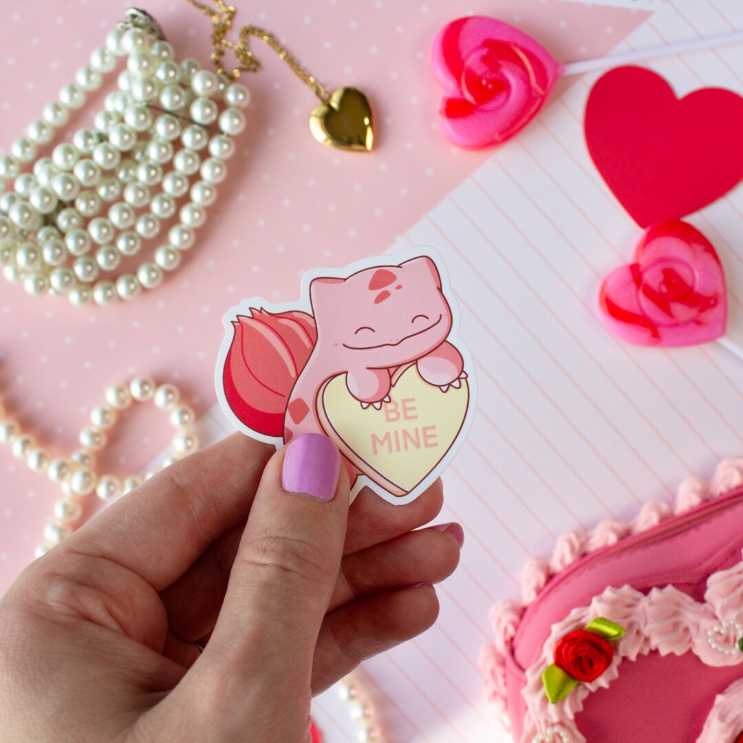 Ultra Glossy Pink Bulbasaur Valentine Heart Vinyl Sticker - Etsy