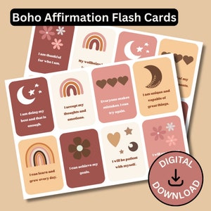 Boho Affirmation Flash Cards Printable PDF Self-care Affirmations Instant Download Motivational ...