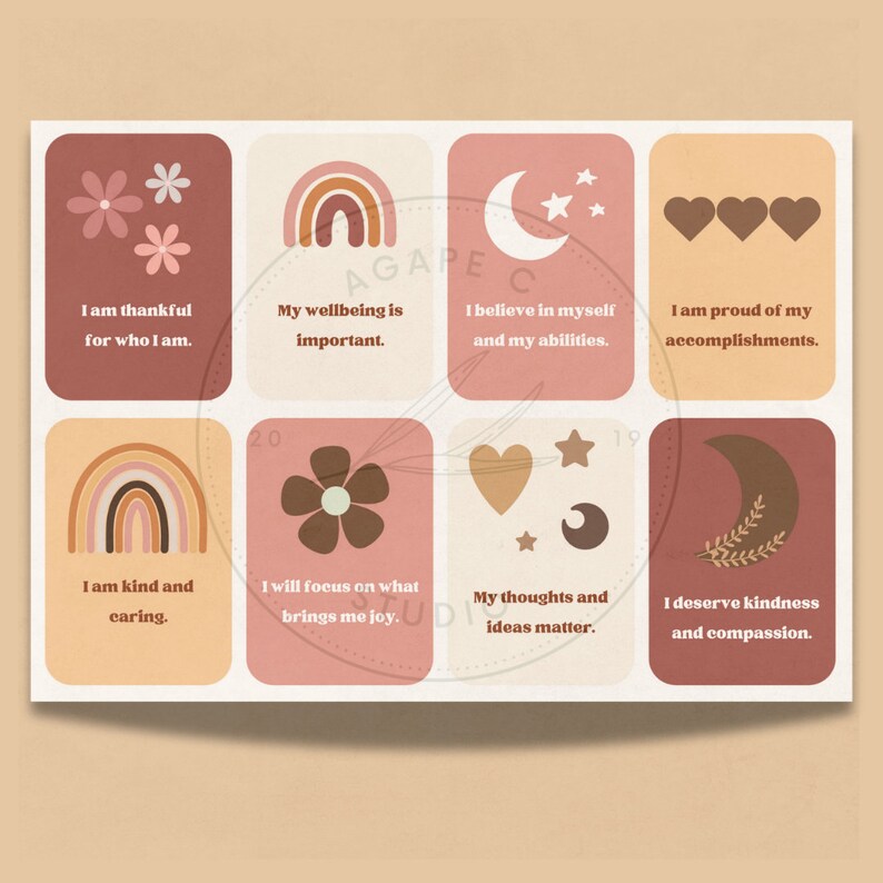 Boho Affirmation Flash Cards | Printable PDF | Self-care Affirmations ...