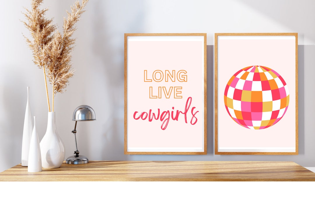 Pink Disco Cowgirl Wall Art, DIGITAL File, Set of 4, Preppy Wall Art ...