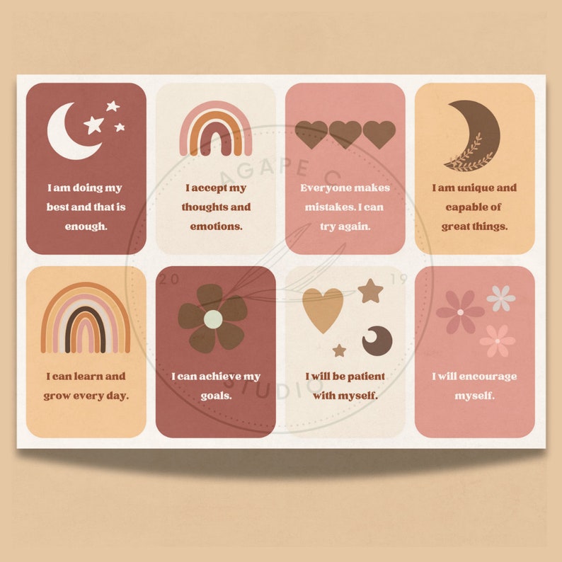 Boho Affirmation Flash Cards | Printable PDF | Self-care Affirmations ...