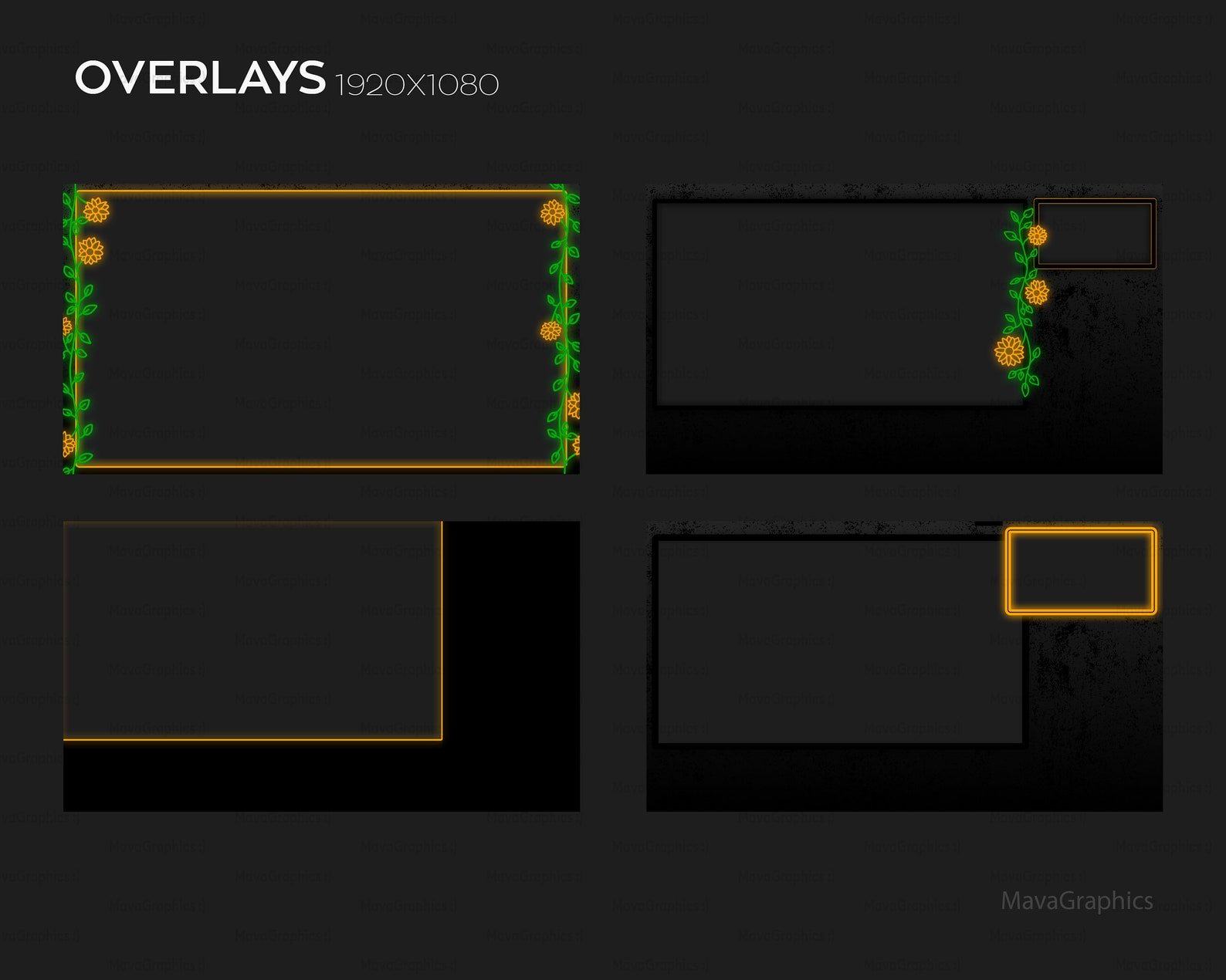 Neon Sunflower Twitch Overlay Premade Simple Overlay Set for Twitch OBS ...