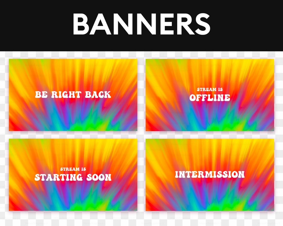 Tie Dye Colorful Twitch Overlay for Streamers, PNG Overlay Set for OBS ...