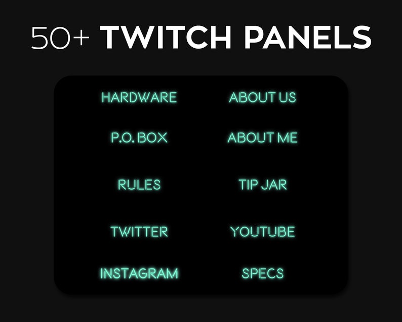 Green Neon Twitch Panels Streaming | Custom Twitch PNG Panels Set ...