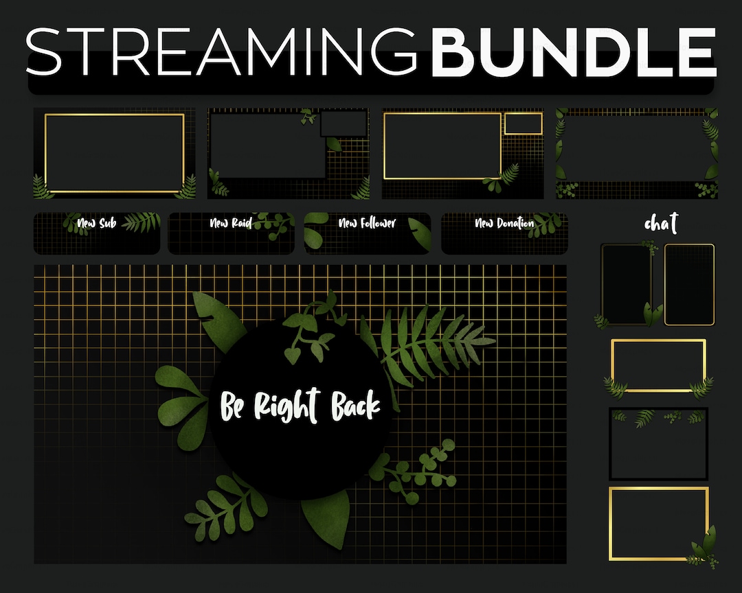 Black Gold Plants Stream Twitch Overlay | Premade Simple Overlay Set ...