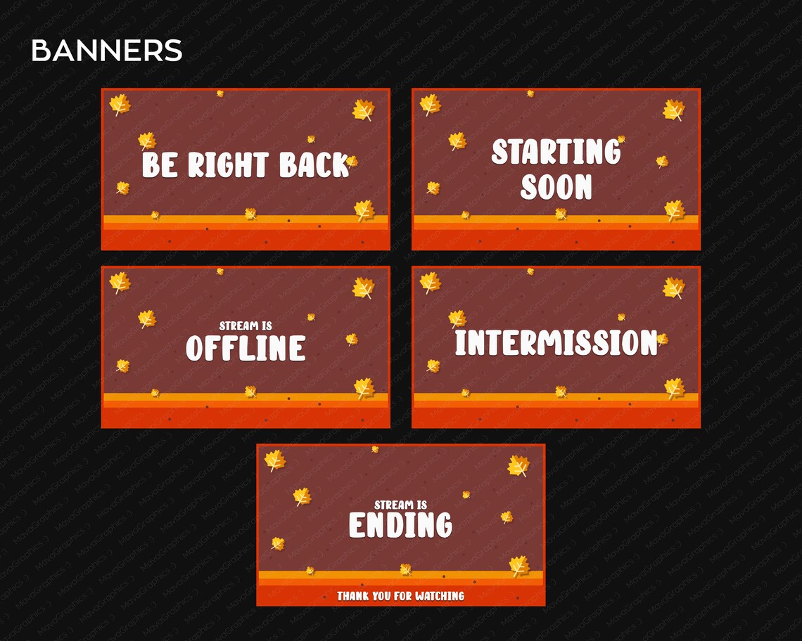 Fall Orange Twitch Streaming Overlay, Premade Twitch PNG Overlay Set ...
