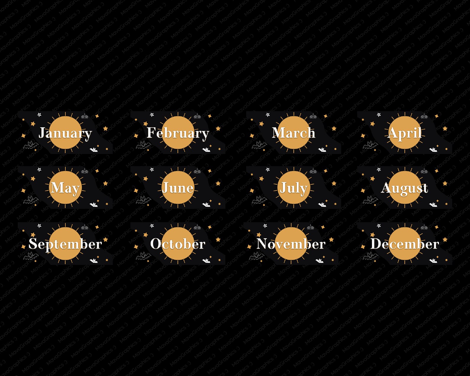 100 Yellow and Black Halloween Twitch Panels With Numbers and Months ...