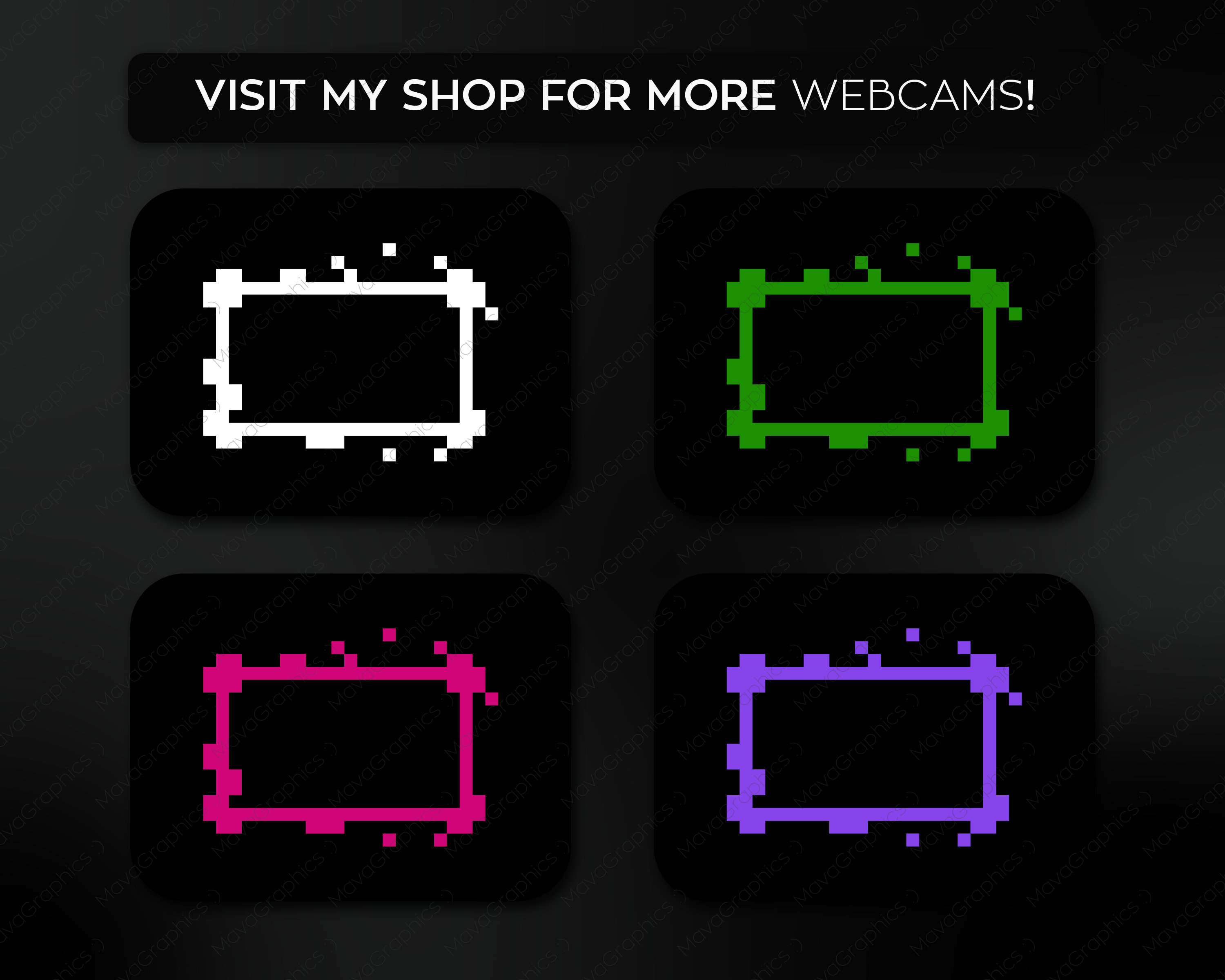 Black Pixel Webcam Frame Overlay, Webcam Border, Premade Twitch ...