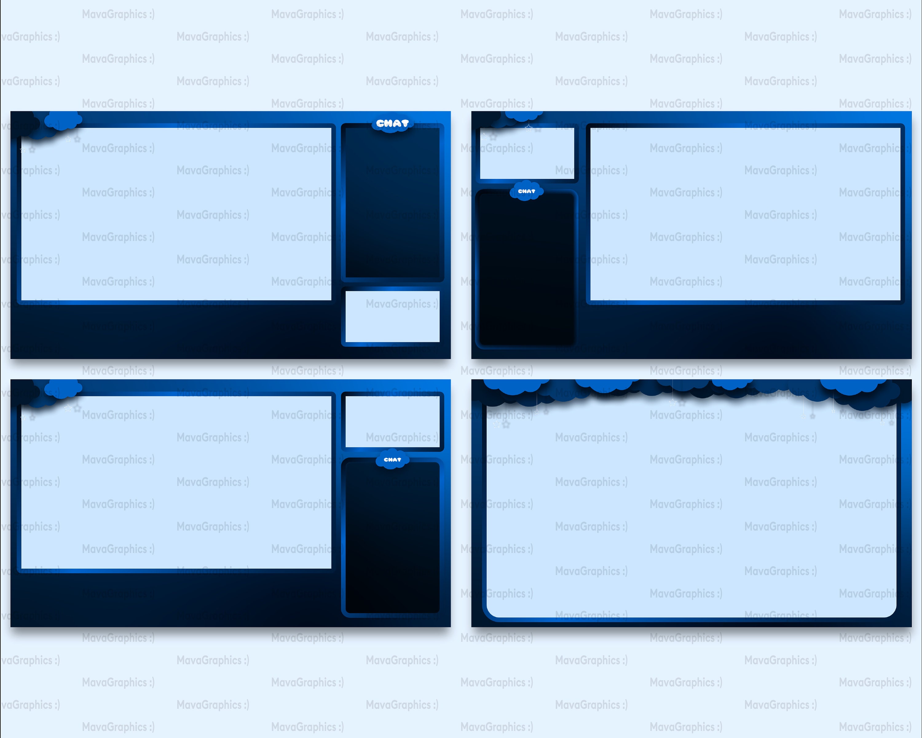 Night Stars and Clouds Stream Overlay for Twitch Bundle, Custom Blue ...