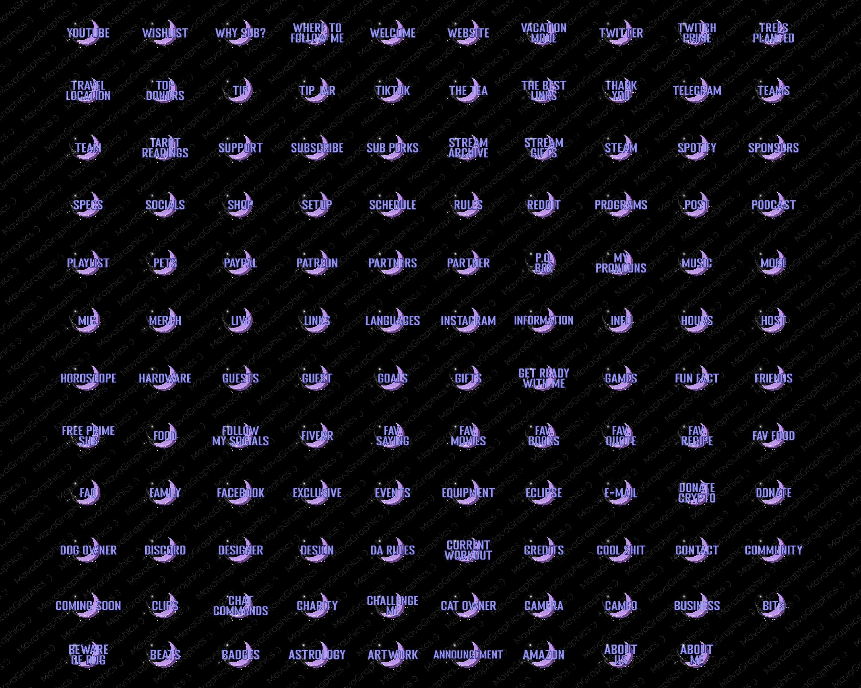 100 Moon and Stars Twitch Panels With Individual Icons and - Etsy