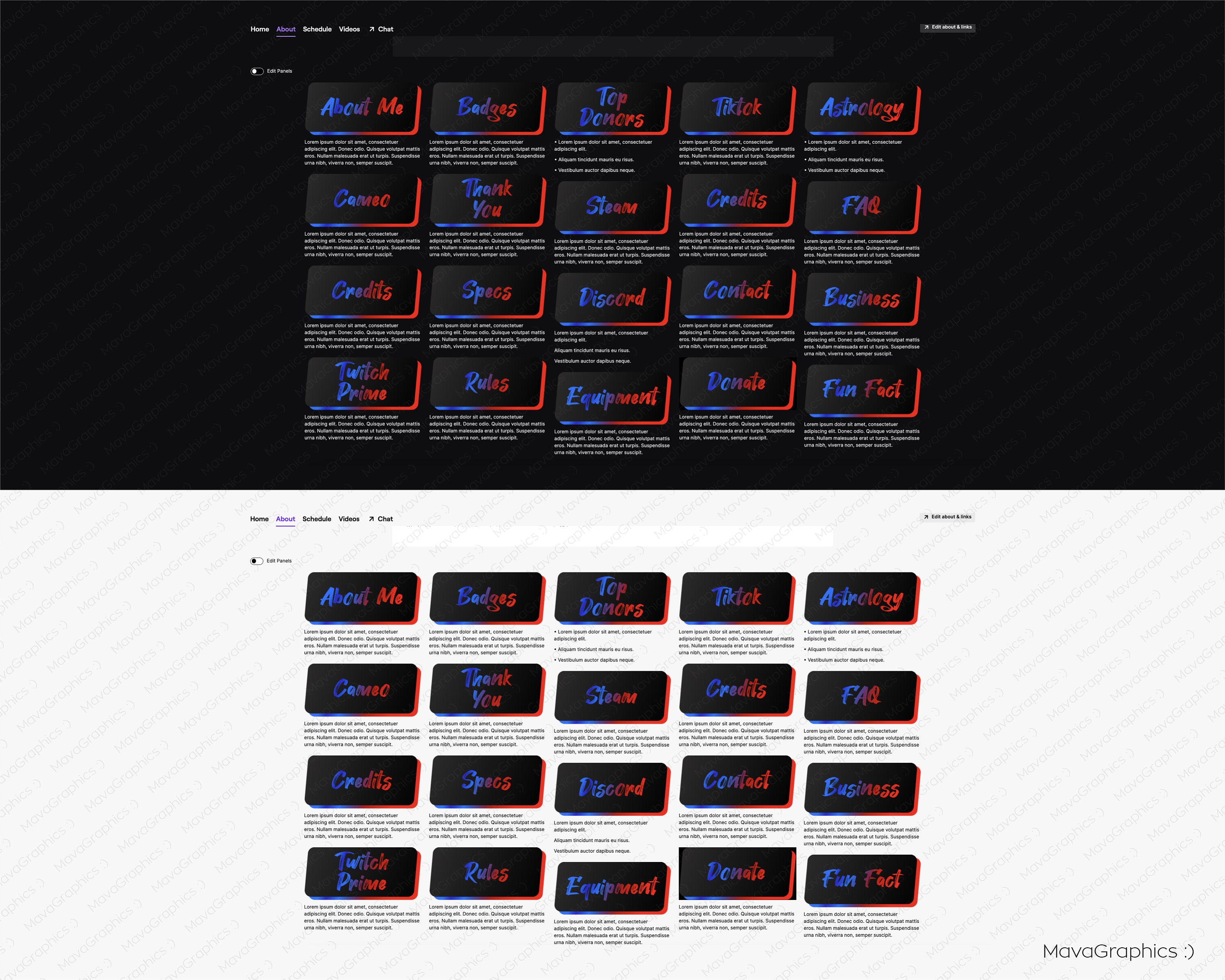 100 Blue Red Twitch Panels With Numbers and Months for Streamers ...