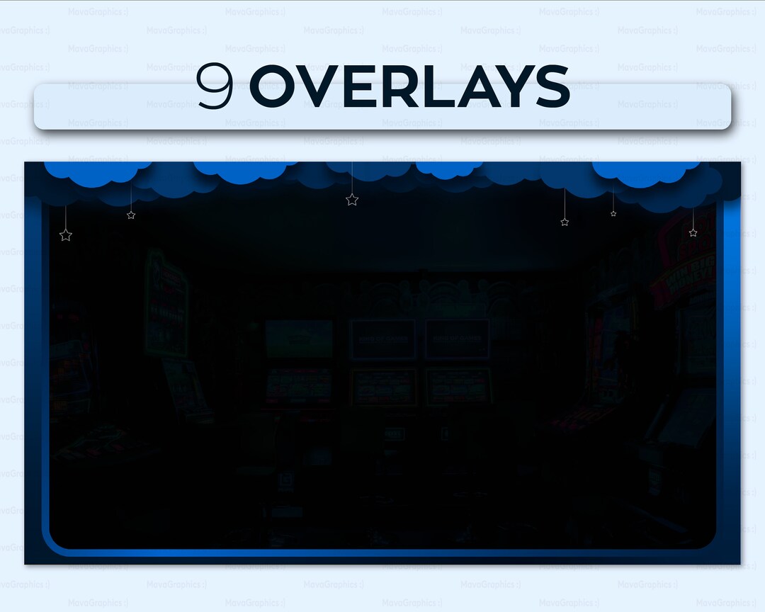 Night Stars and Clouds Stream Overlay for Twitch Bundle, Custom Blue ...