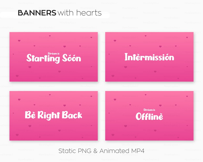 Animated Pink Twitch Streaming Overlay Package, Premade Animated Hearts ...