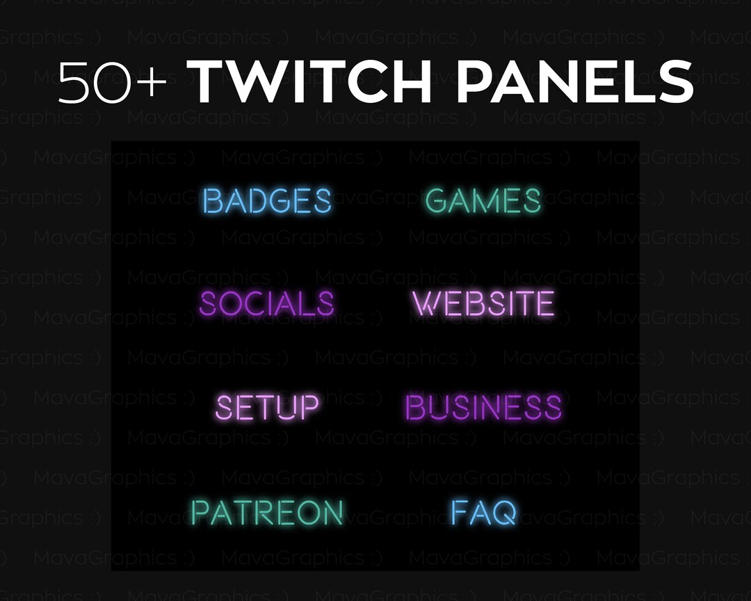 Neon Twitch Panels Streaming With Icons | Custom Twitch PNG Panels Set ...