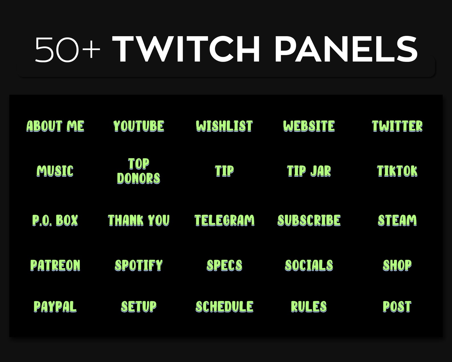 Bright Green Twitch Panels Streaming | Premade Twitch PNG Panels Set ...