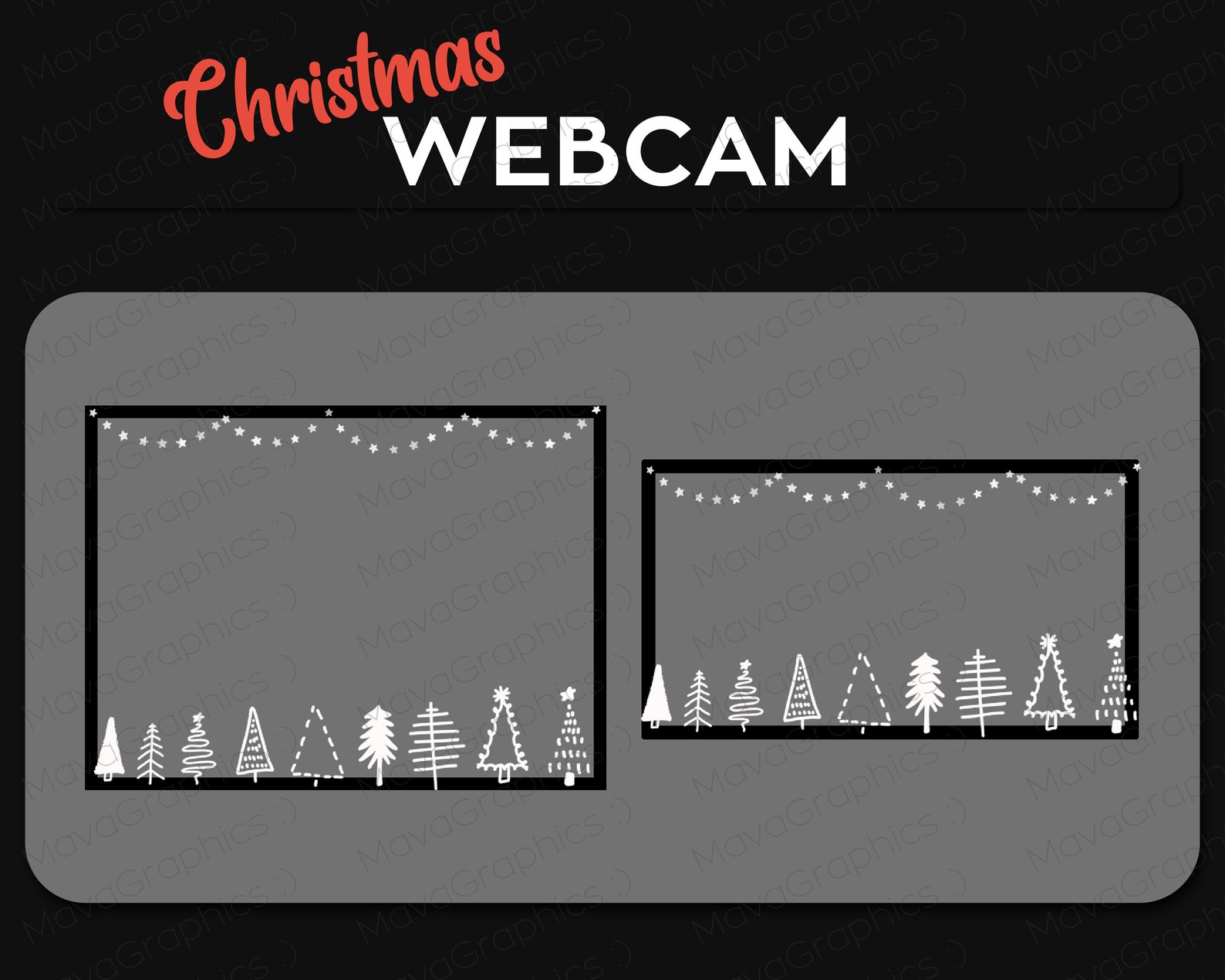 Christmas Tree Frame Overlay, Black White Webcam Border, Premade Twitch ...