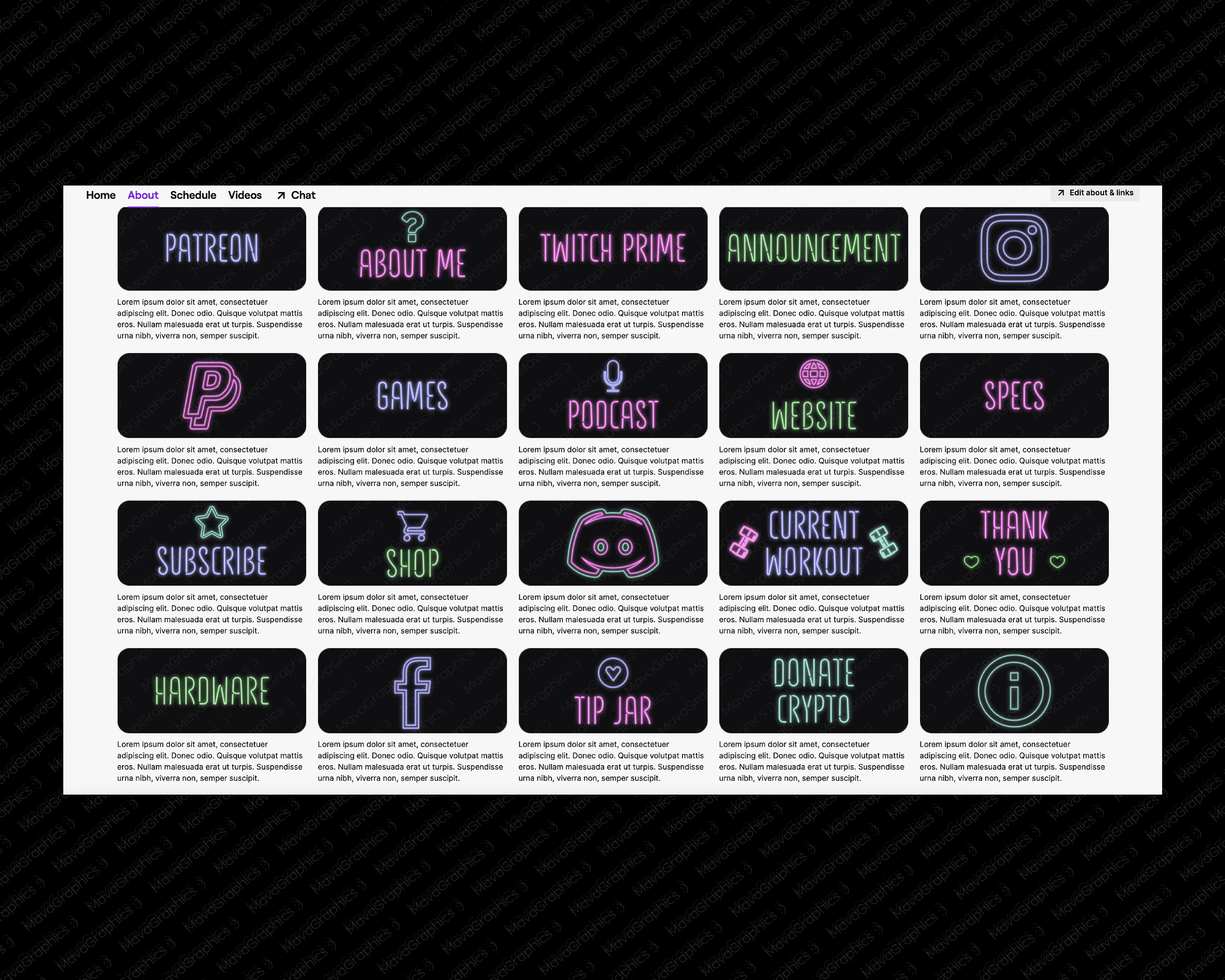 100 Twitch Panels and Icons for Streaming Soft Pale PNG Twitch Panels ...