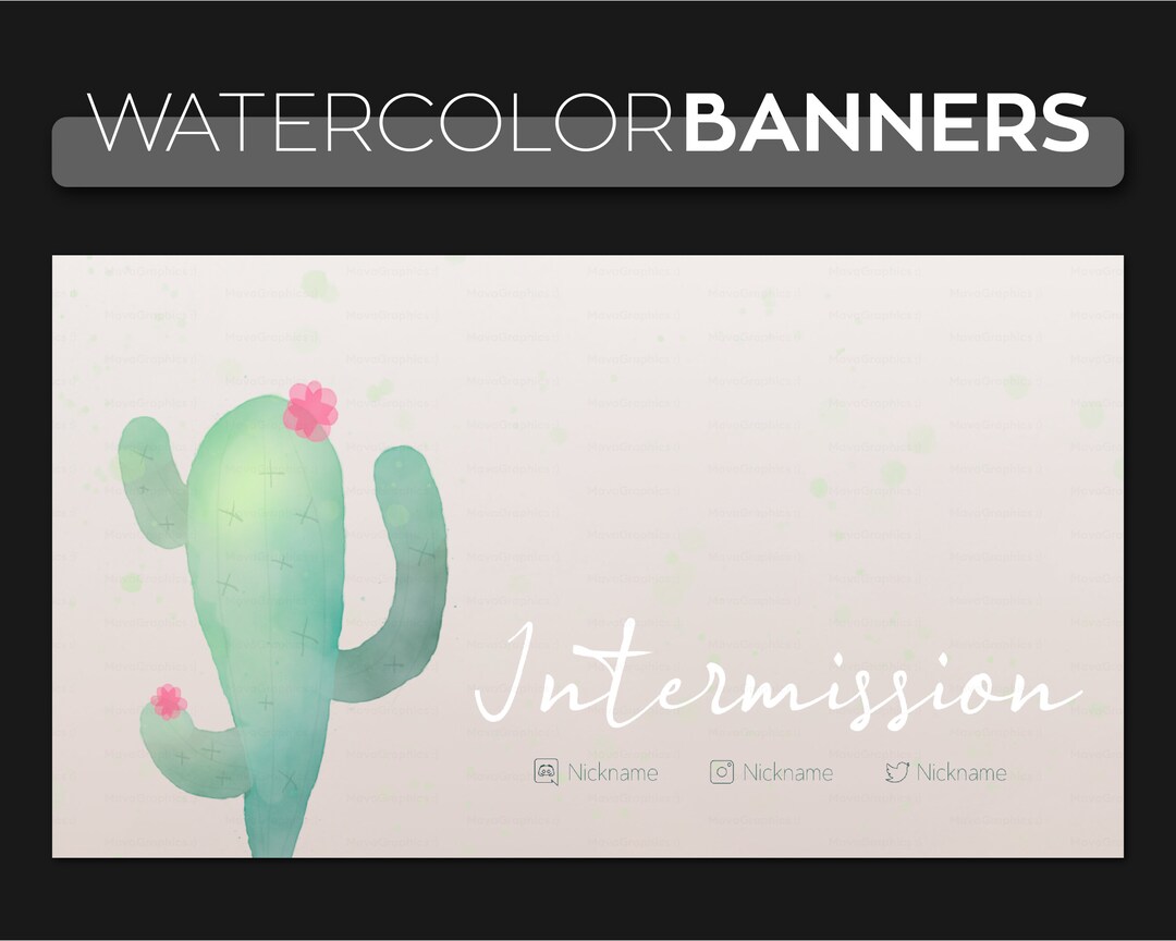 Watercolor Cactus Twitch Banner | Custom PNG Hand-drawn Simple Banner ...