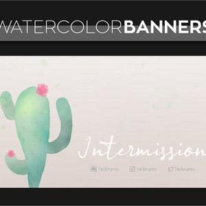 Watercolor Cactus Twitch Banner | Custom PNG Hand-drawn Simple Banner ...