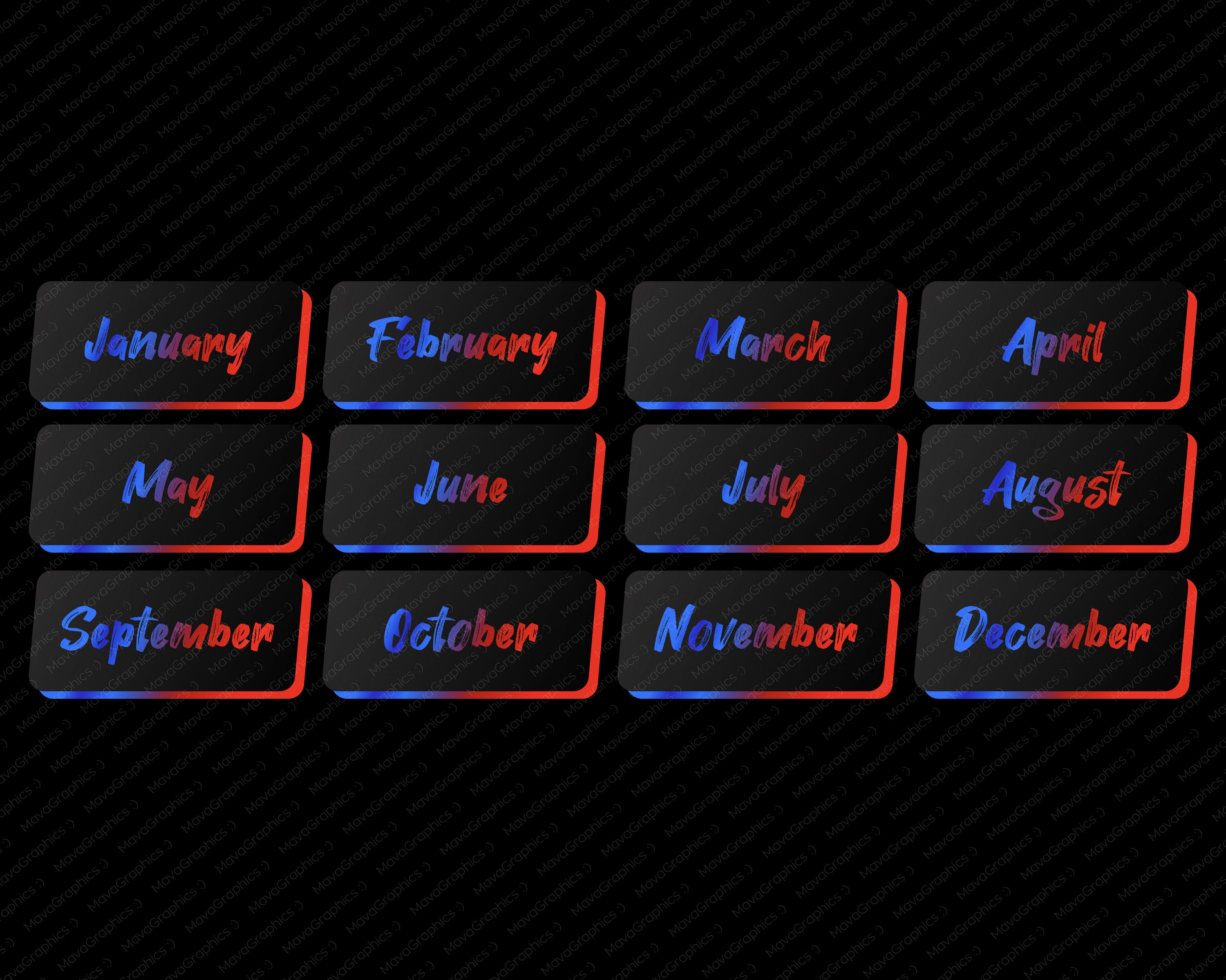 100 Blue Red Twitch Panels With Numbers and Months for Streamers ...