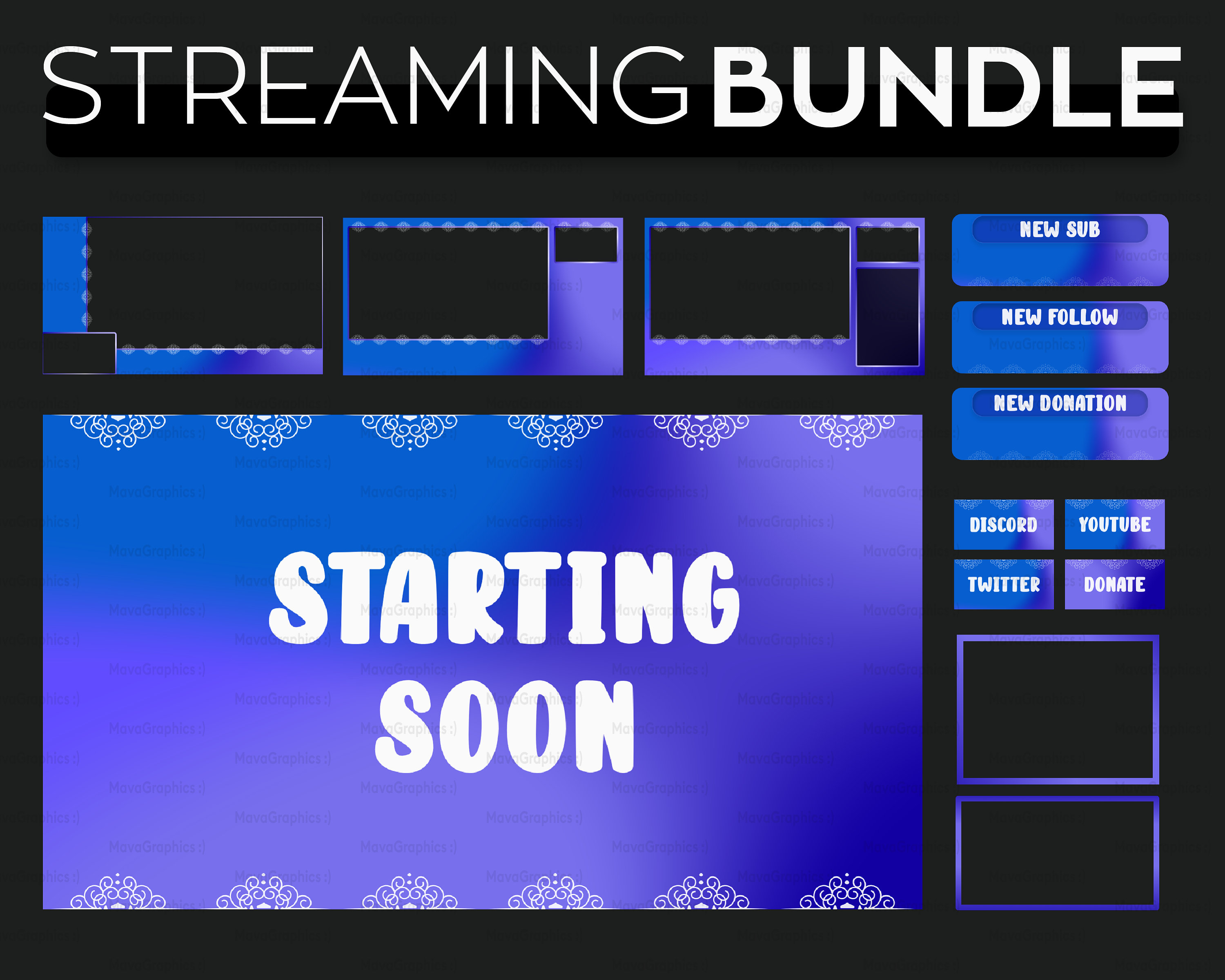 Blue Purple Gradient Twitch Streaming Overlay Custom Twitch PNG Overlay ...