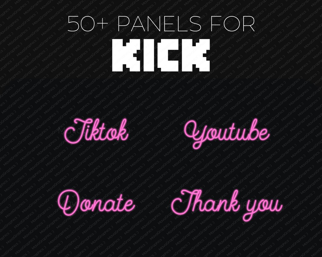 Hot Pink Cursive Neon Kick Panels, Premade Kick PNG Panels Set Bundle ...