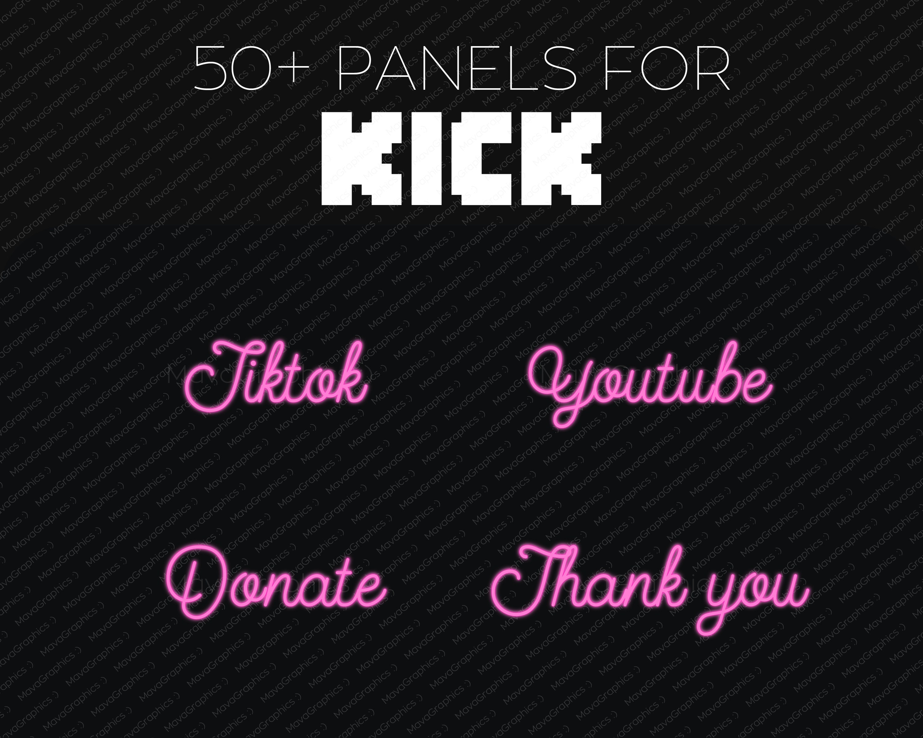 Hot Pink Cursive Neon Kick Panels, Premade Kick PNG Panels Set Bundle ...