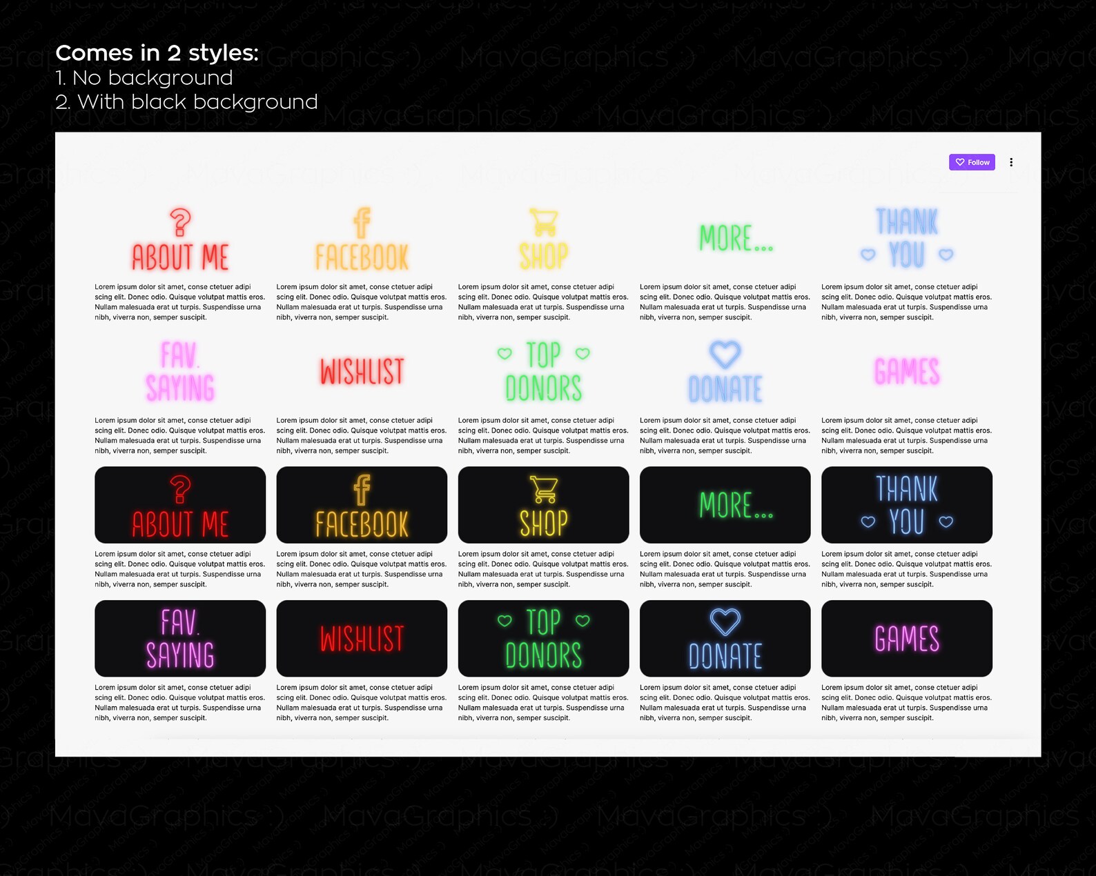 Rainbow Neon Twitch Panels Streaming | Premade PNG Twitch Panels Set ...