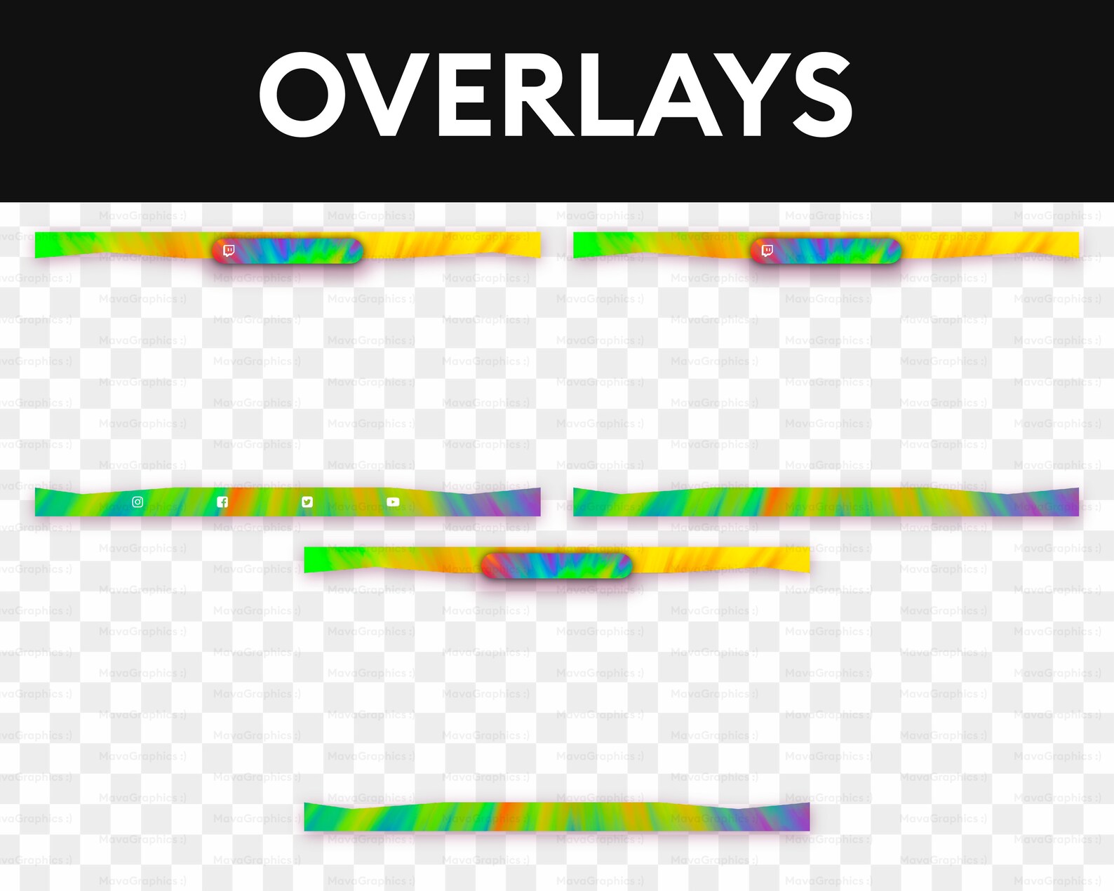 Tie Dye Colorful Twitch Overlay for Streamers, PNG Overlay Set for OBS ...
