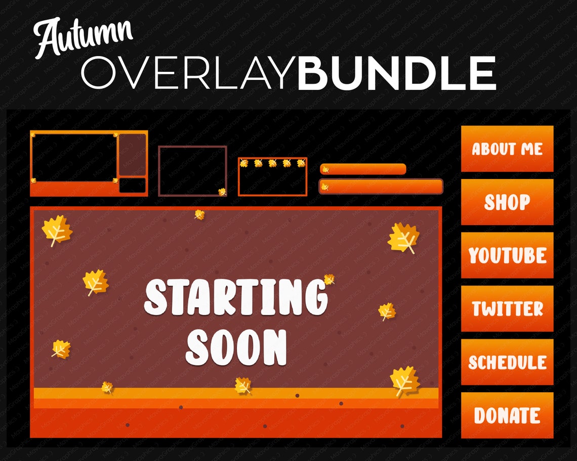 Fall Orange Twitch Streaming Overlay, Premade Twitch PNG Overlay Set ...
