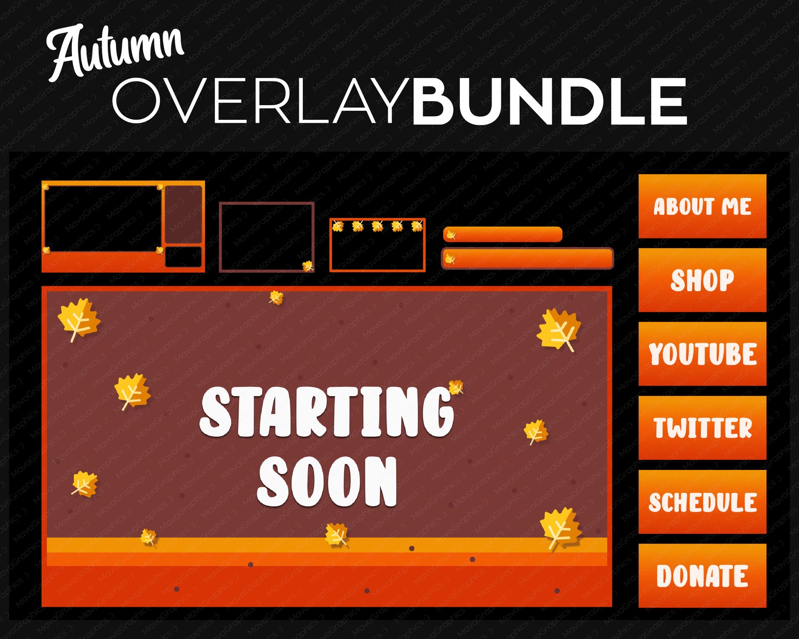 Fall Orange Twitch Streaming Overlay, Premade Twitch PNG Overlay Set ...
