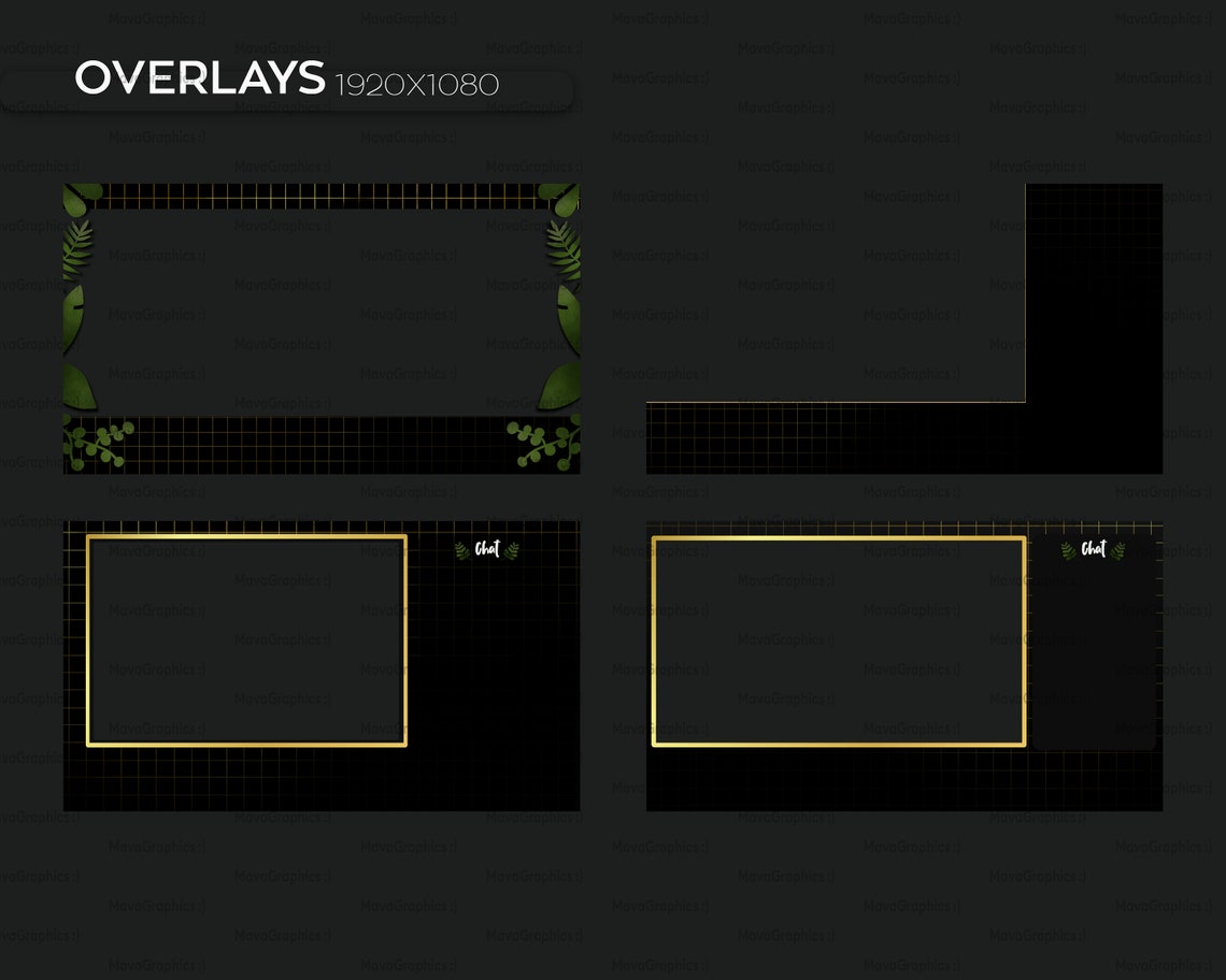 Black Gold Plants Stream Twitch Overlay | Premade Simple Overlay Set ...