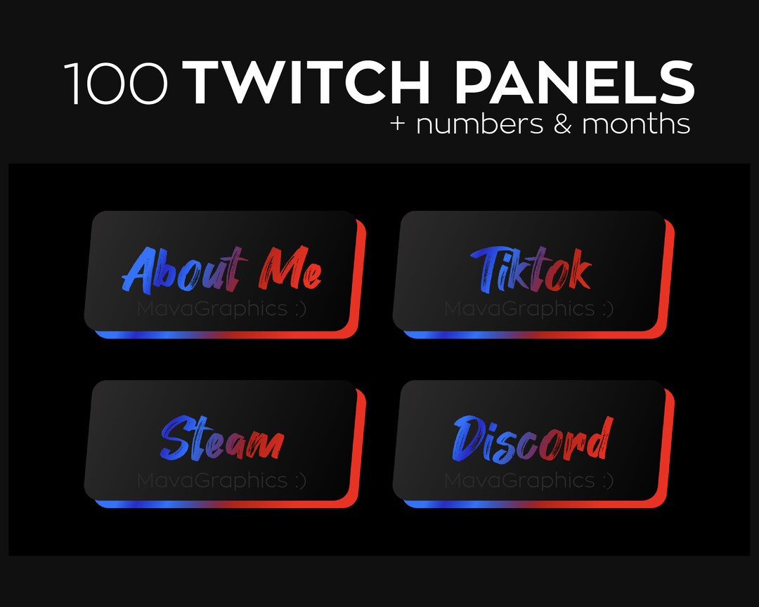 100 Blue Red Twitch Panels With Numbers and Months for Streamers ...