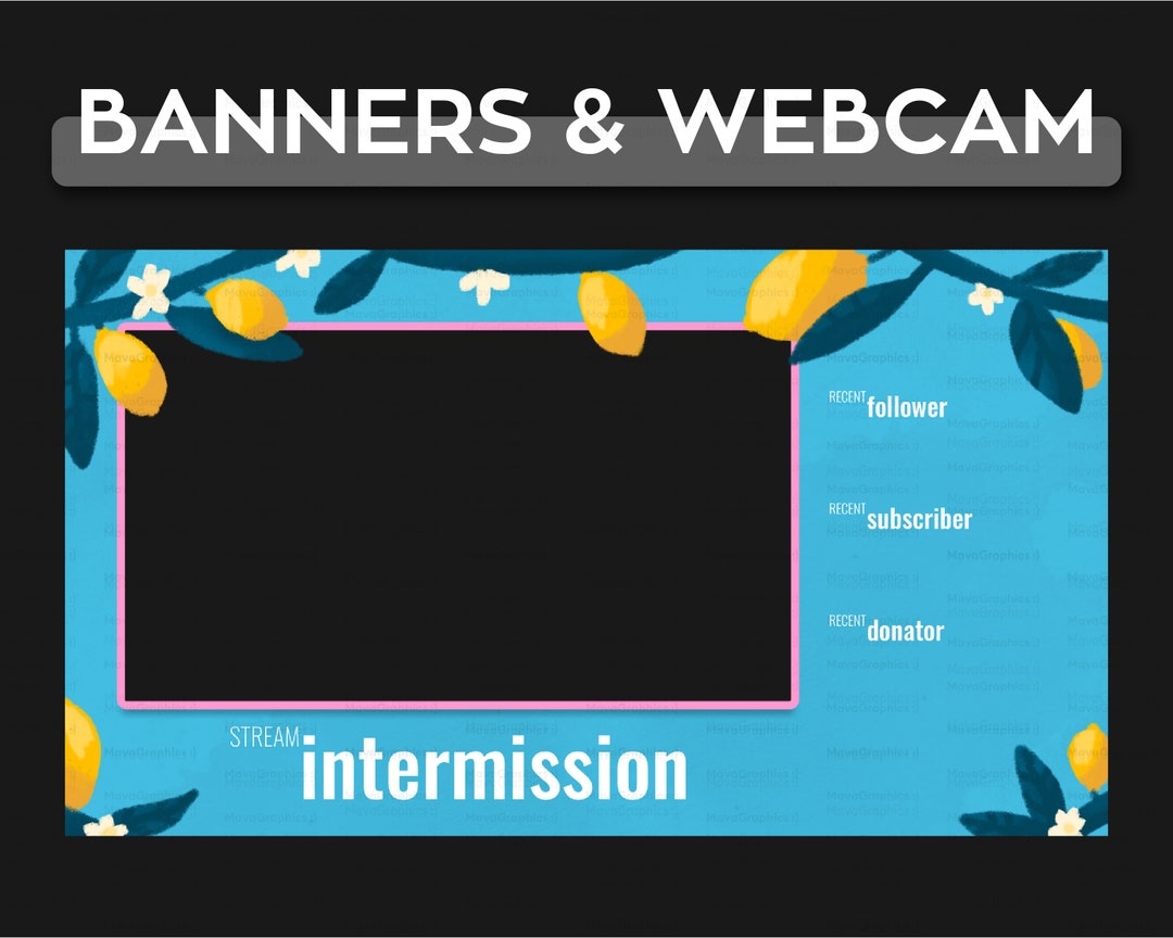 Blue Lemon Overlay Banners for Streaming Overlay Set, Hand Drawn Custom ...