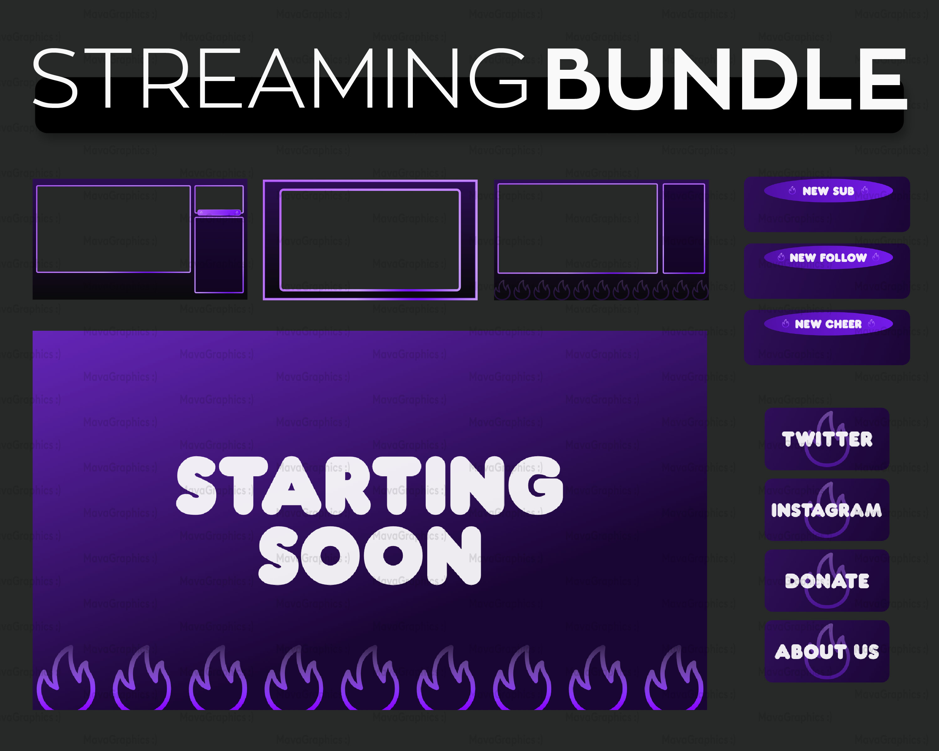 Negro y púrpura Twitch Streaming Superposición / Personalizado Twitch ...