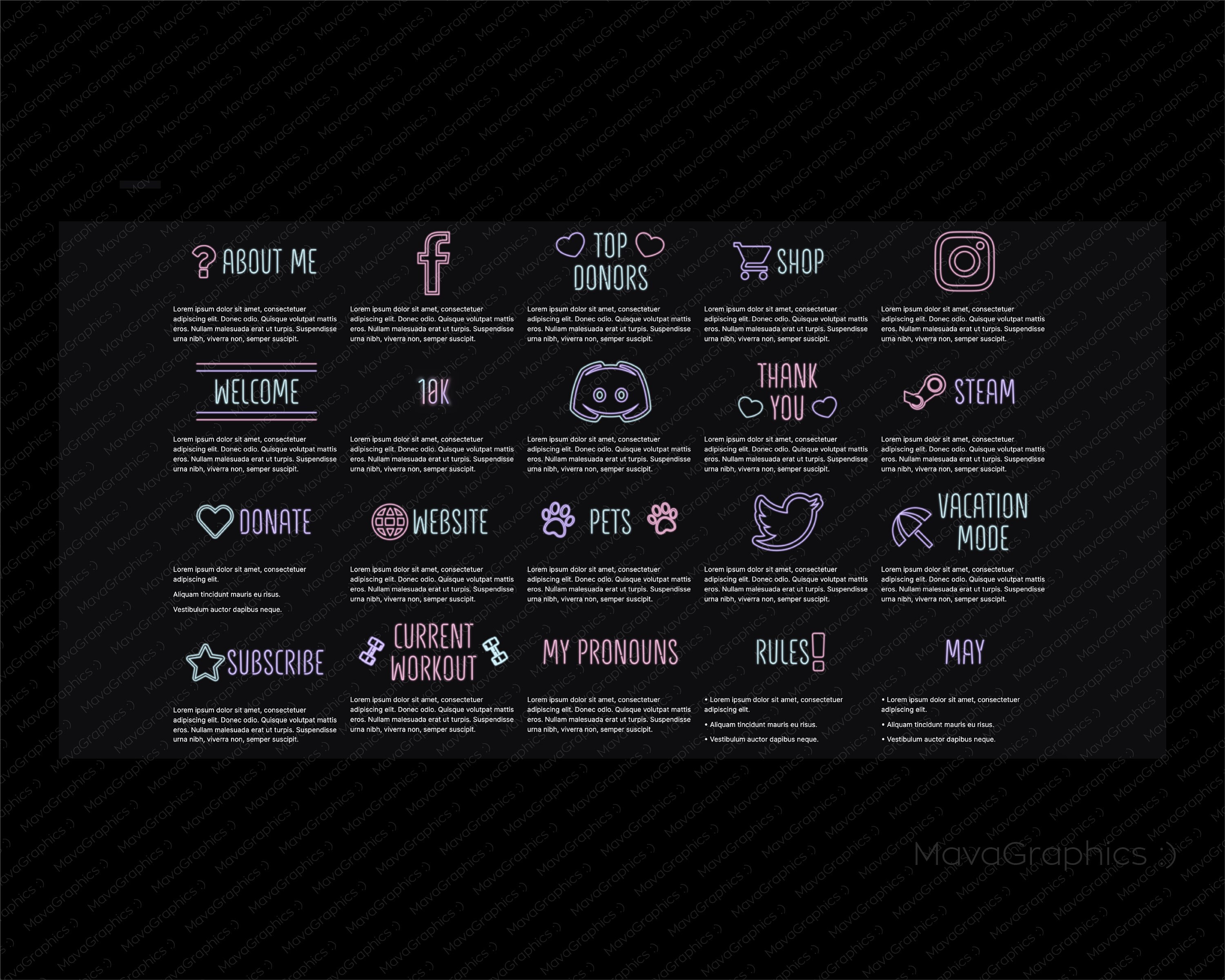 100 Cute Twitch Panels With Individual Icons and Numbers for Streamers ...